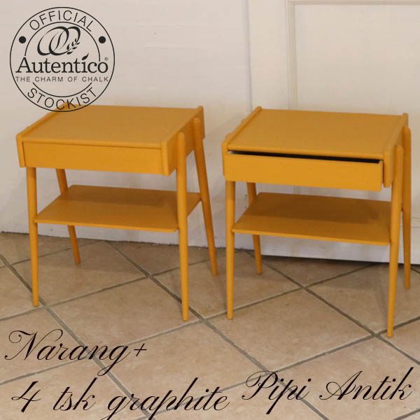 Retro sengebord i orange Narang Autentico kalkmaling L47xd37xh52 cm 3 ...