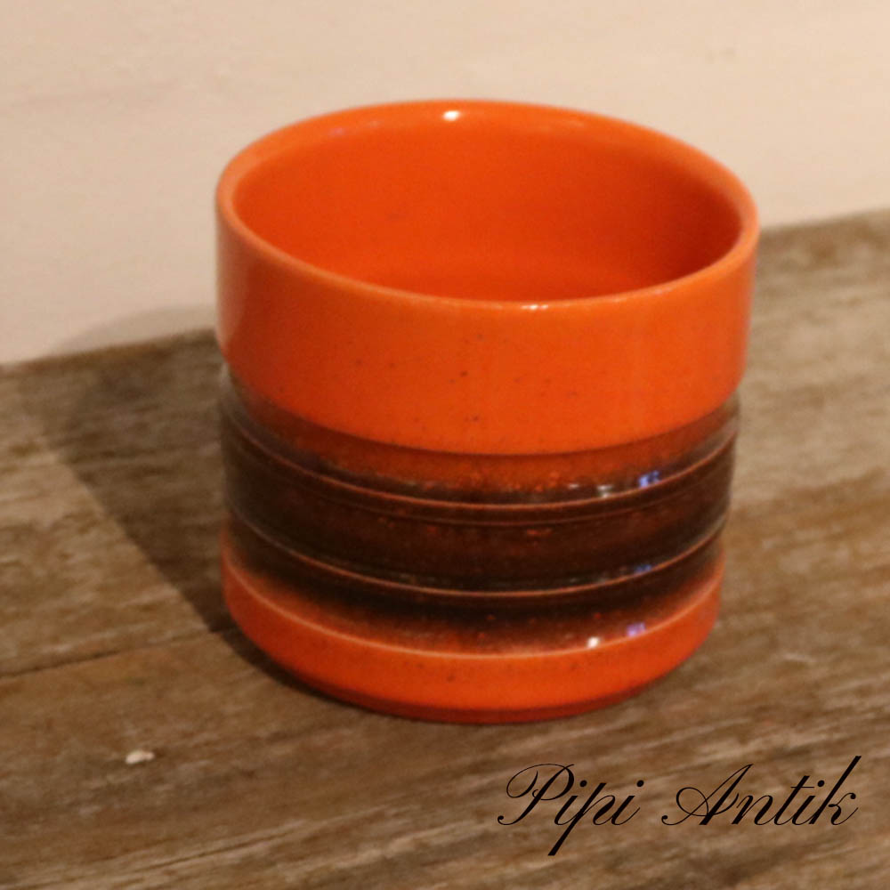 17C Retro urtepotte skjuler i orange bred brun ring Ø13,5xH12cm H