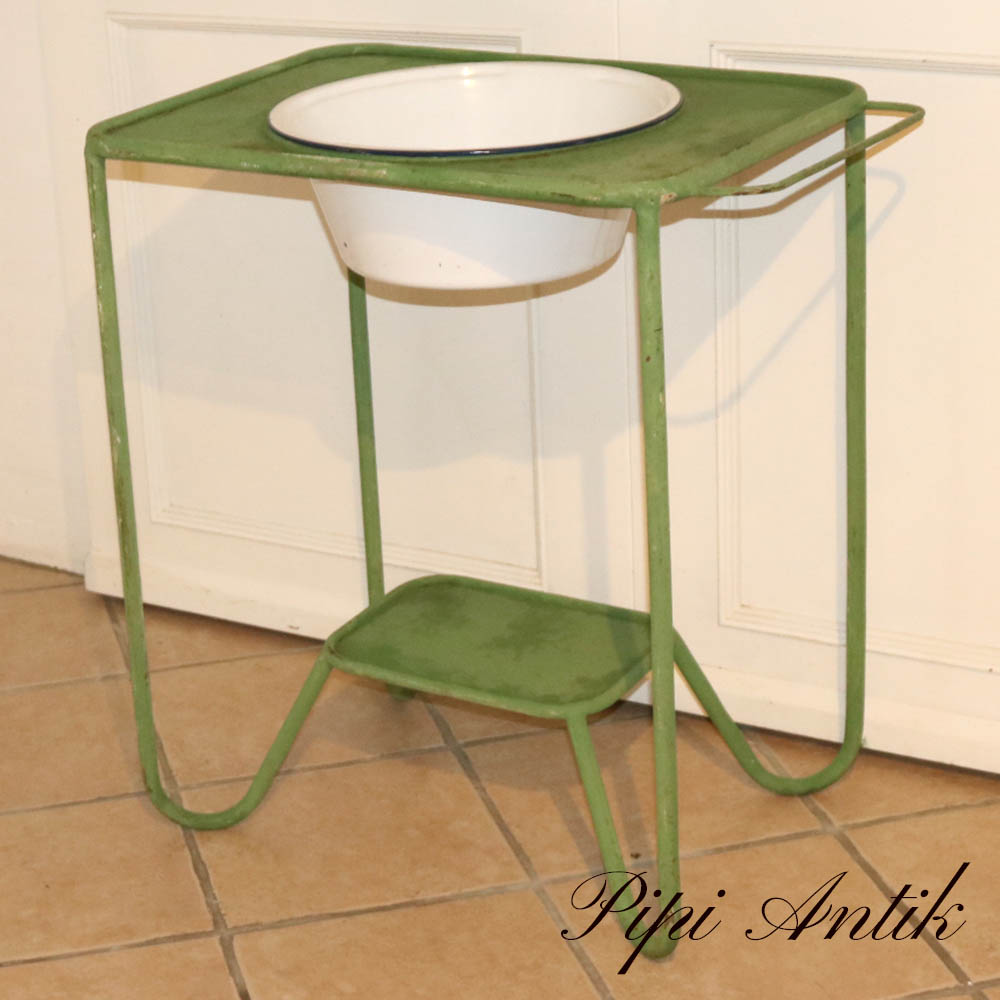 Mintgrøn metal vask med hvid balje aftagebar L77xB50xH81cm vask Ø42xH52cm