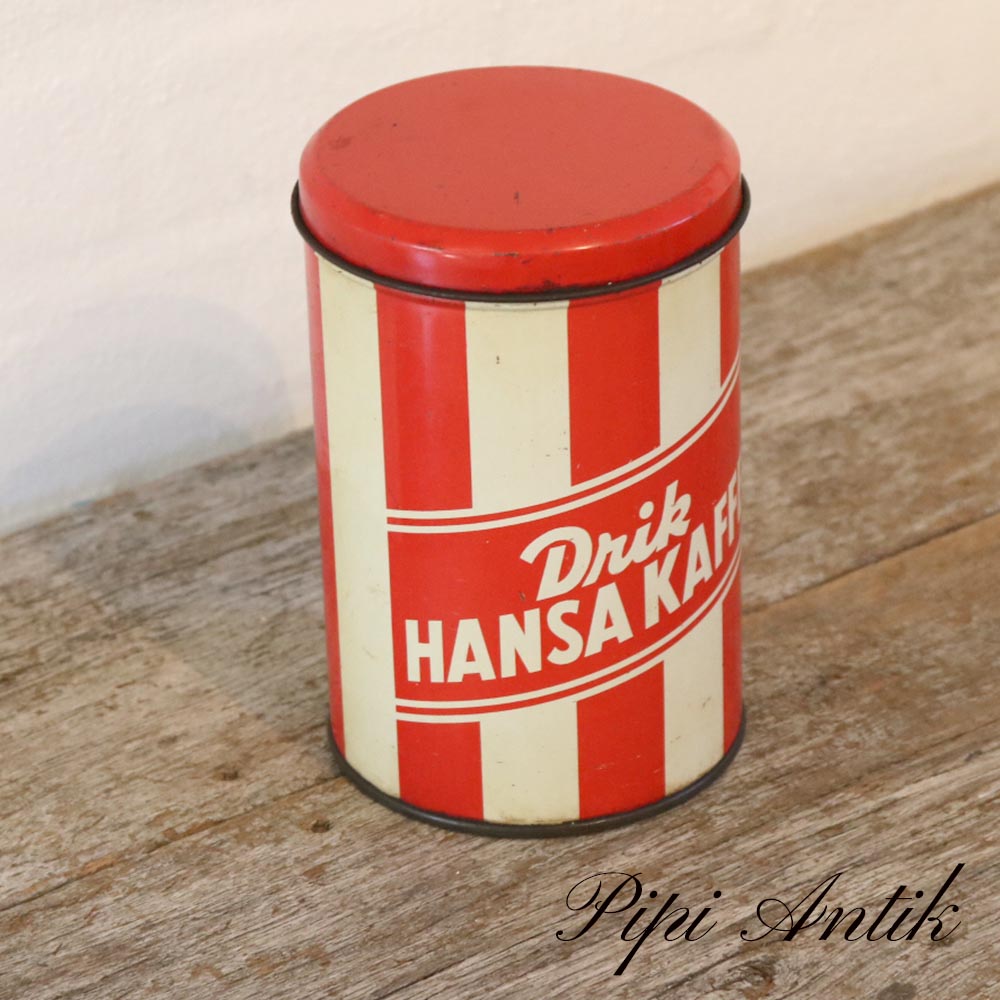 20 Hansa Kaffe dåse rødt råhvidt Ø11xH17cm